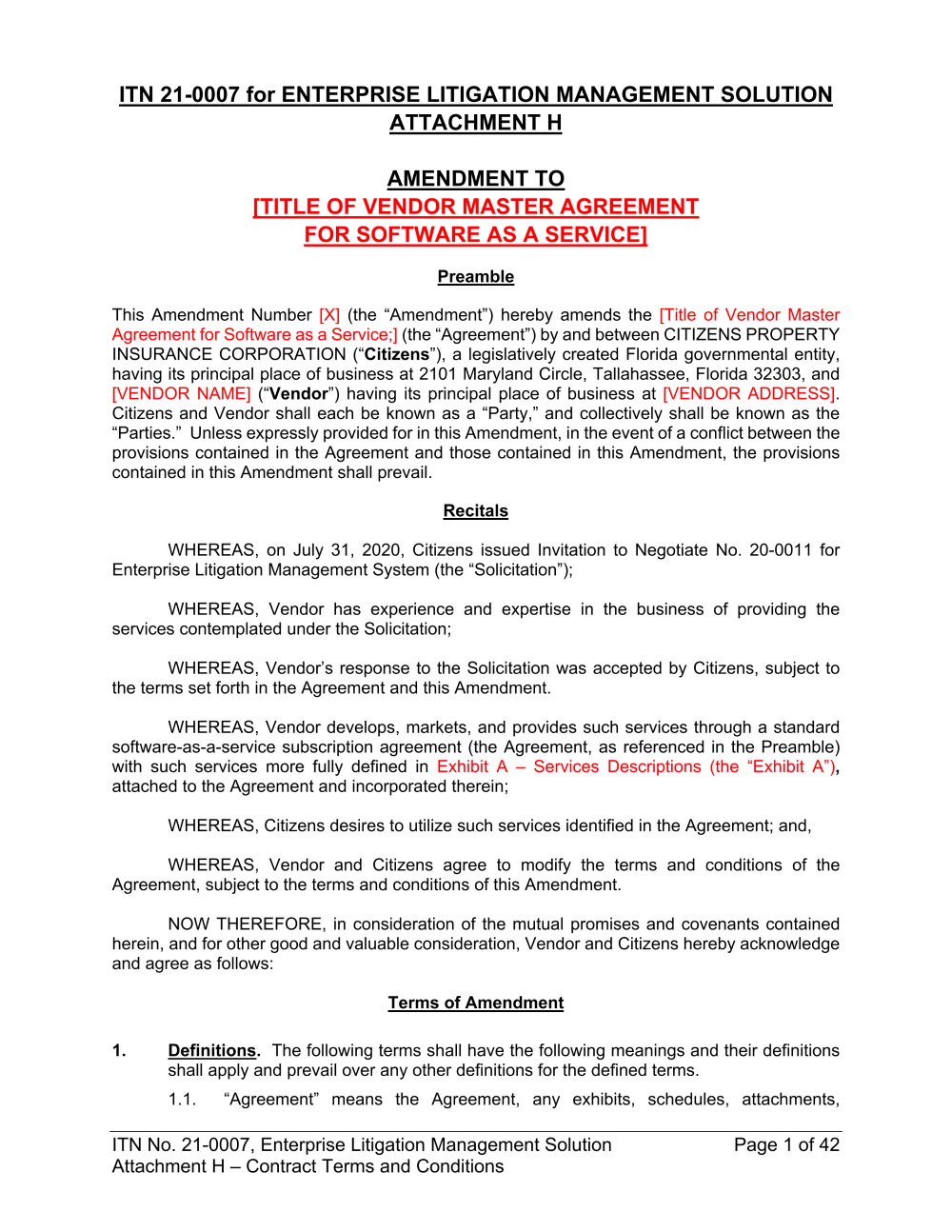 Master Agreement Template